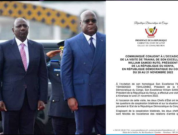 RDC-KENYA : Voici le communiqué conjoint de la réunion du Président ...