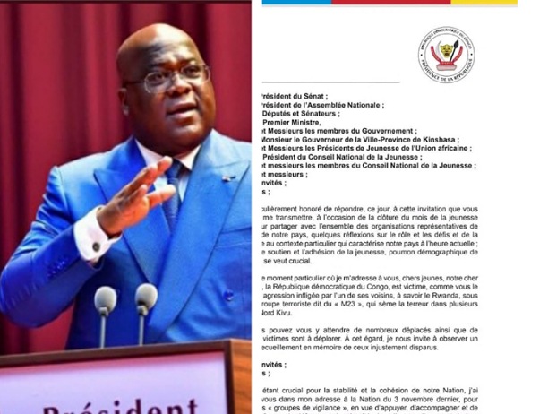 RDC : Voici le document du discours prononcé par Félix Tshisekedi face à la jeunesse congolaise ...